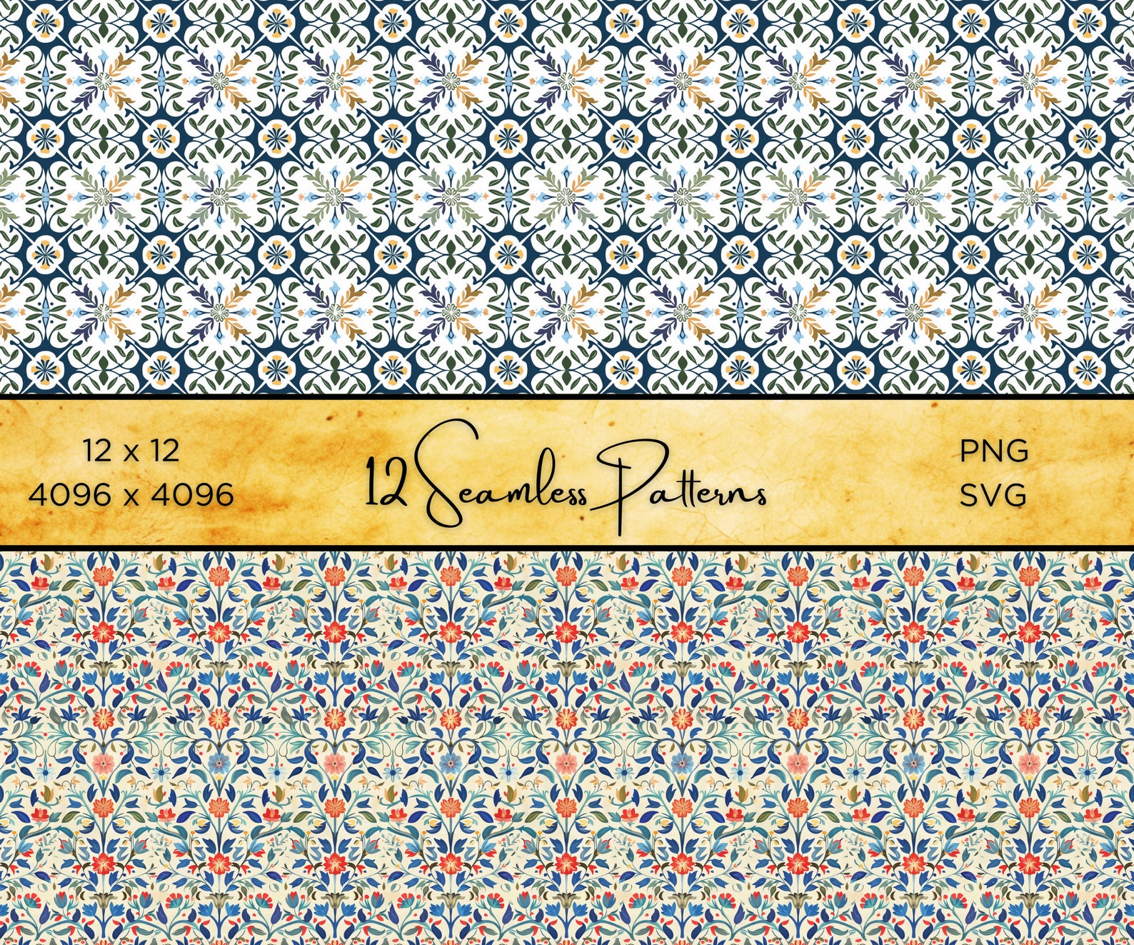 Andalusian Tile Pattern Pack: Floral & Arabic Motifs (PNG) - Etsy