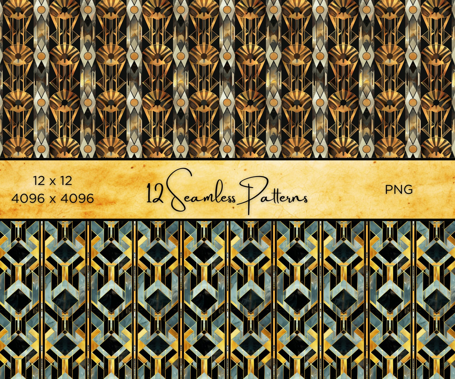 Metallic Deco Pattern Pack - 1920s-1930s Art Deco, Bold Geometric ...