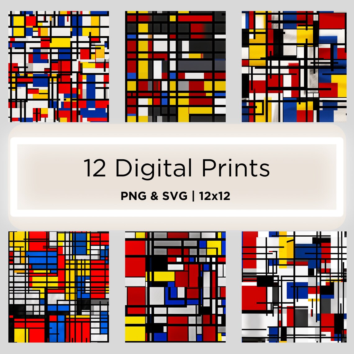 Mondrian Inspired SVG & PNG Digital Pattern Paper Pack Bold Rectangular ...