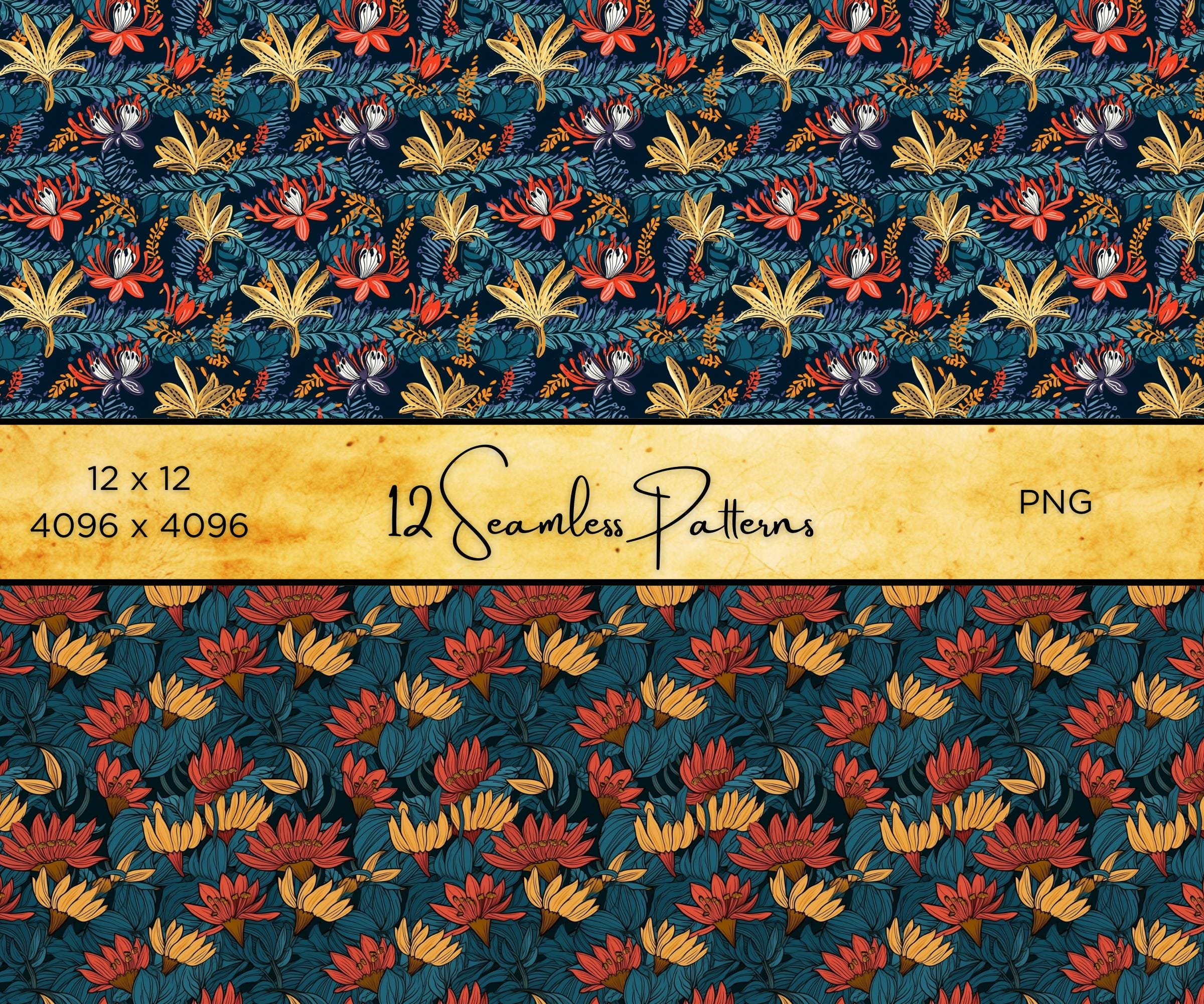 African Floral Pattern Pack: 12 Vibrant PNG Digital Papers (digital ...