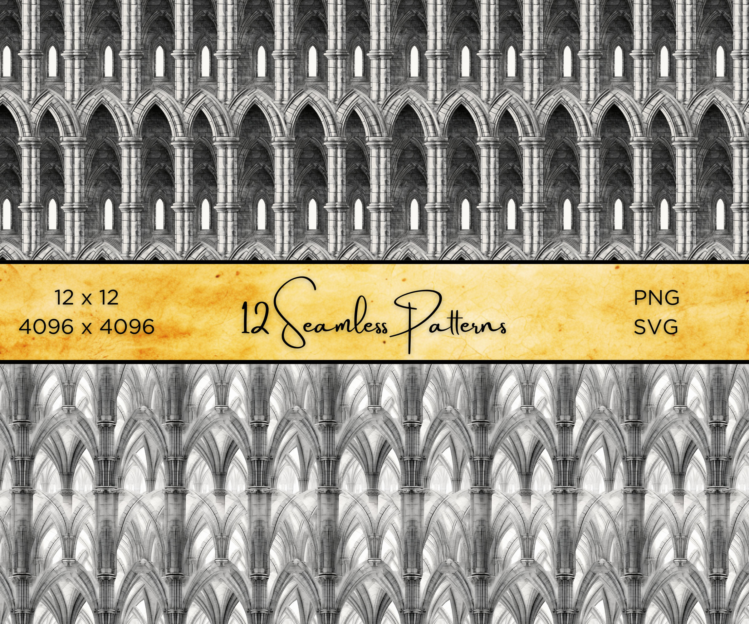 Gothic Cathedral Architecture Pattern Pack - Majestic Arches & Stone ...
