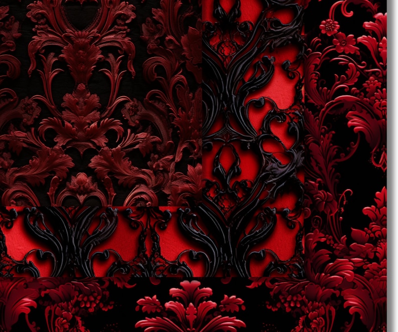 Victorian Gothic Lace Digital Patterns - Luxurious Red and Black Velvet ...