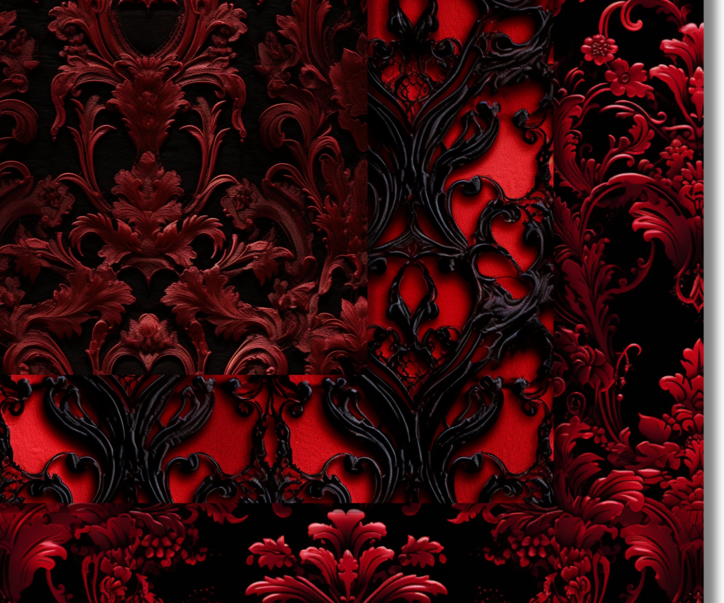 Victorian Gothic Lace Digital Patterns - Luxurious Red and Black Velvet ...