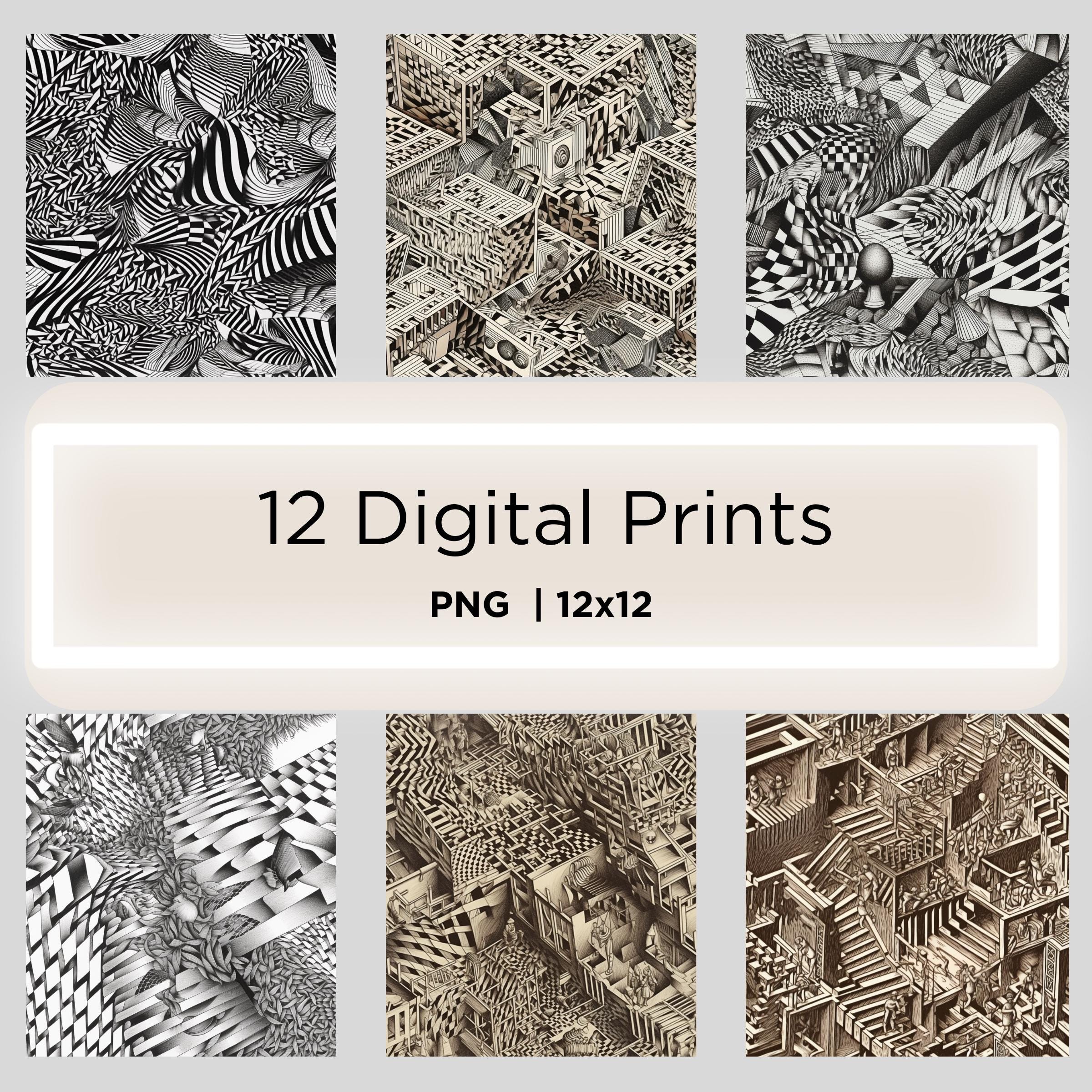 Escher-inspired Seamless Patterns: Surreal Optical Art (digital ...