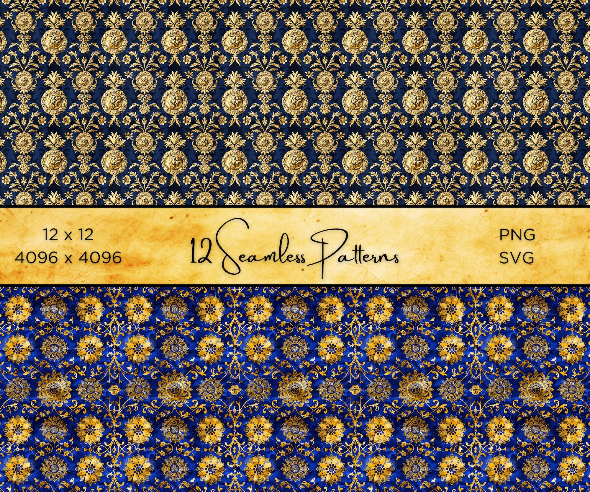 Luxurious Royal Blue and Gold Floral Ankara Pattern Pack Mandingo ...