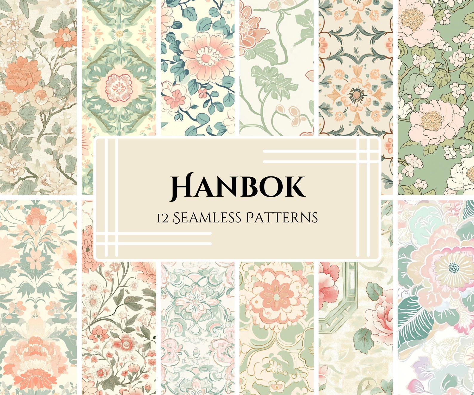 Hanbok Floral Pattern Pack: Korean Pastel Designs (PNG) - Etsy