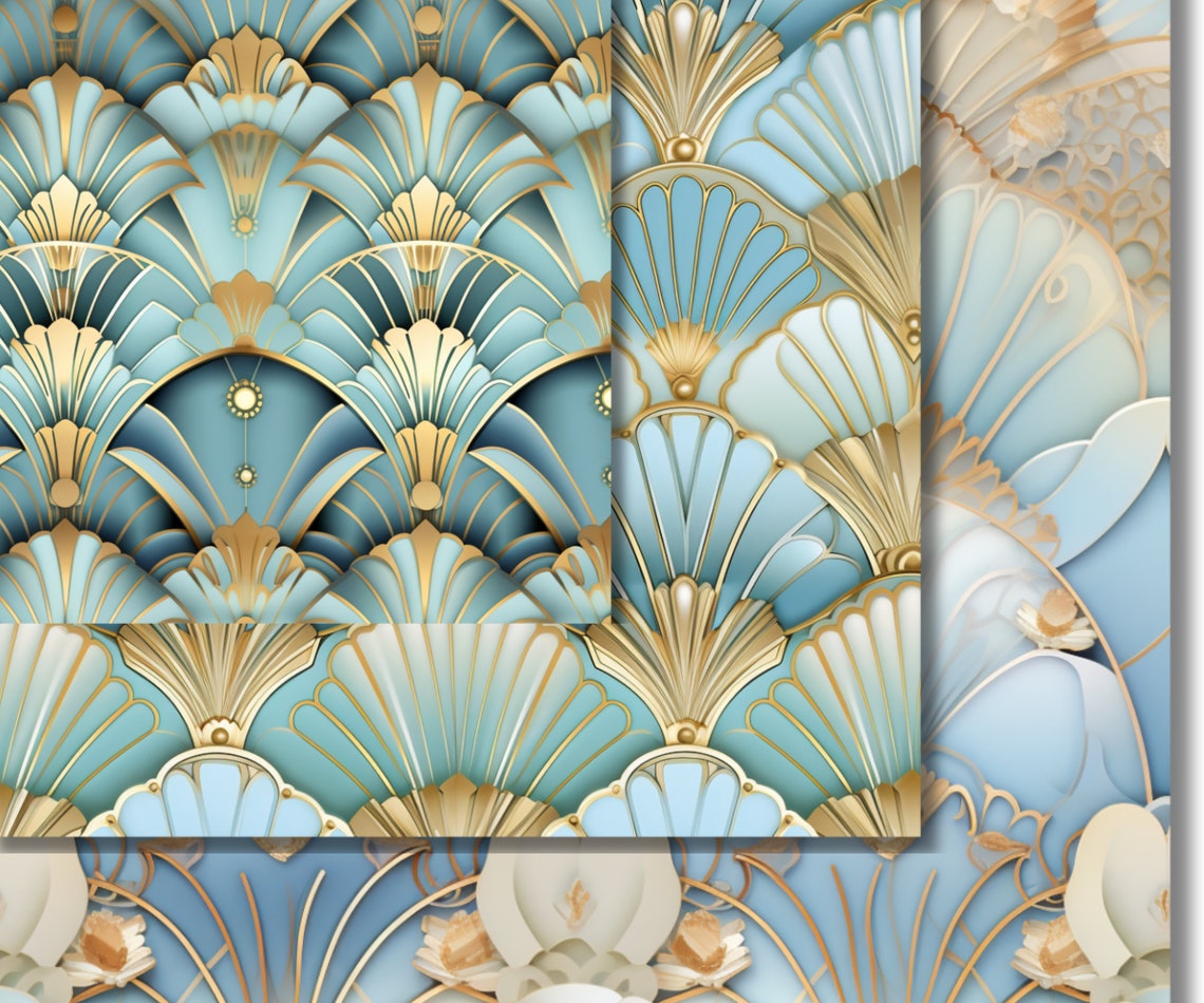 Art Deco Fan Pattern Pack Luxurious Vintage Backdrop With - Etsy
