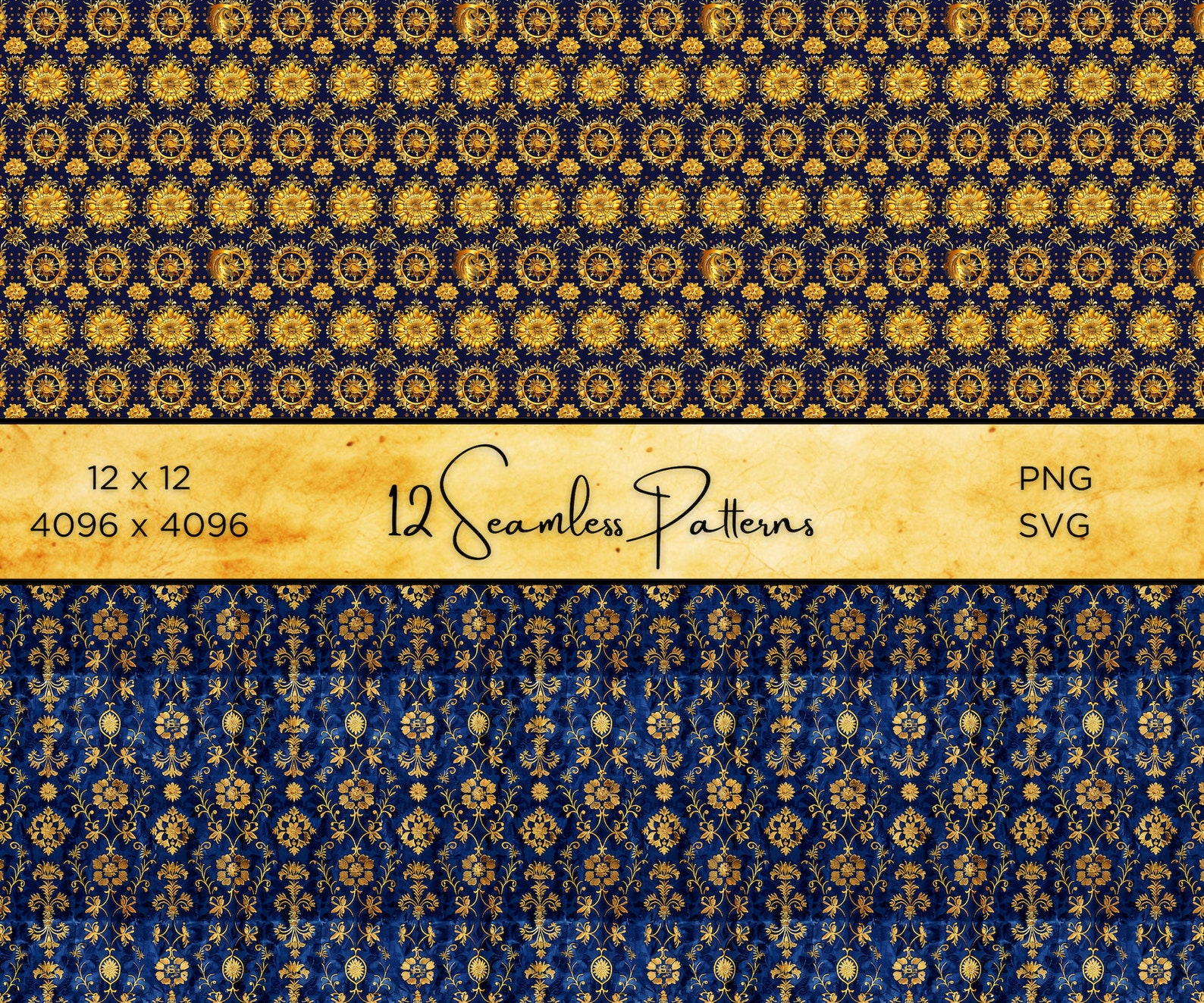 Luxurious Royal Blue and Gold Floral Ankara Pattern Pack Mandingo ...