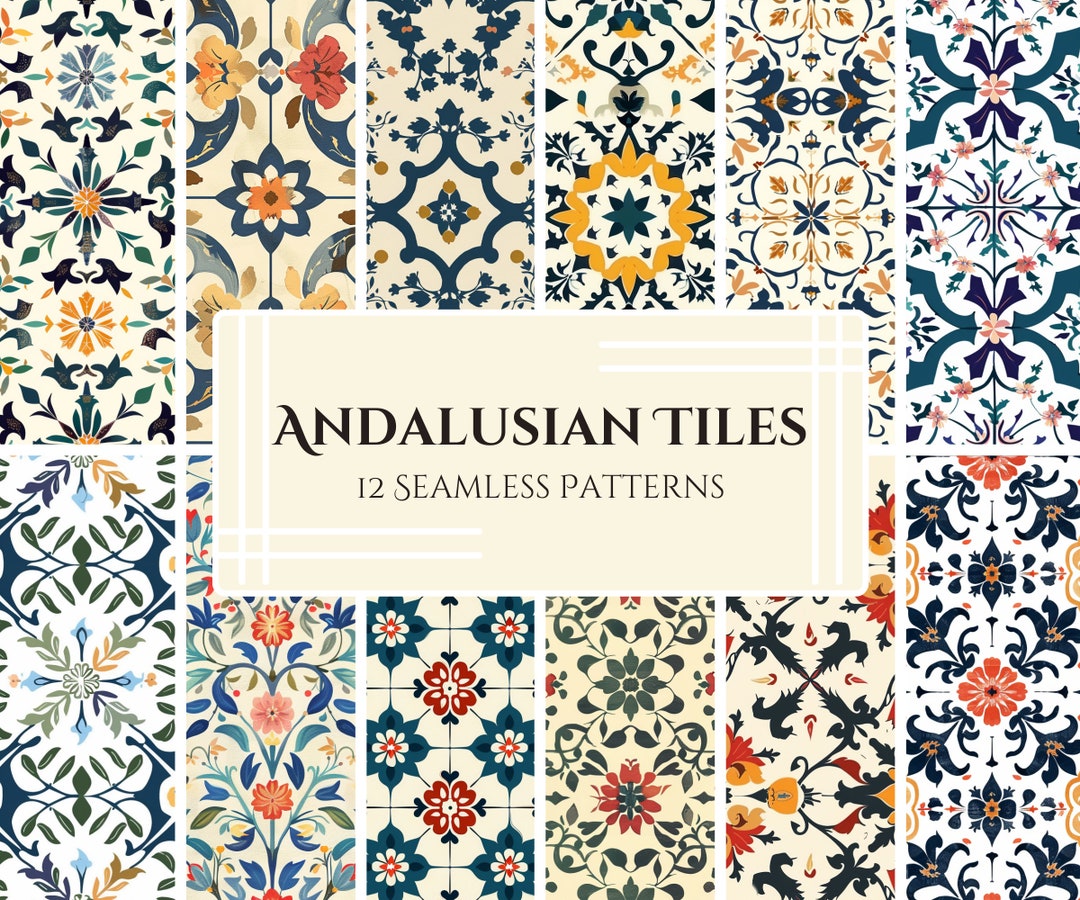 Andalusian Tile Pattern Pack: Floral & Arabic Motifs (PNG) - Etsy