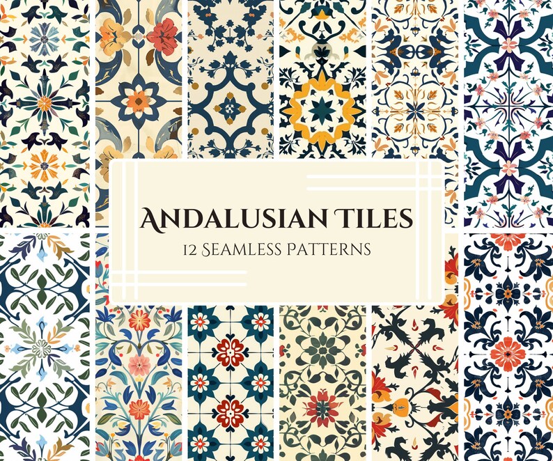 Andalusian Tile Pattern Pack: Floral & Arabic Motifs (PNG) - Etsy