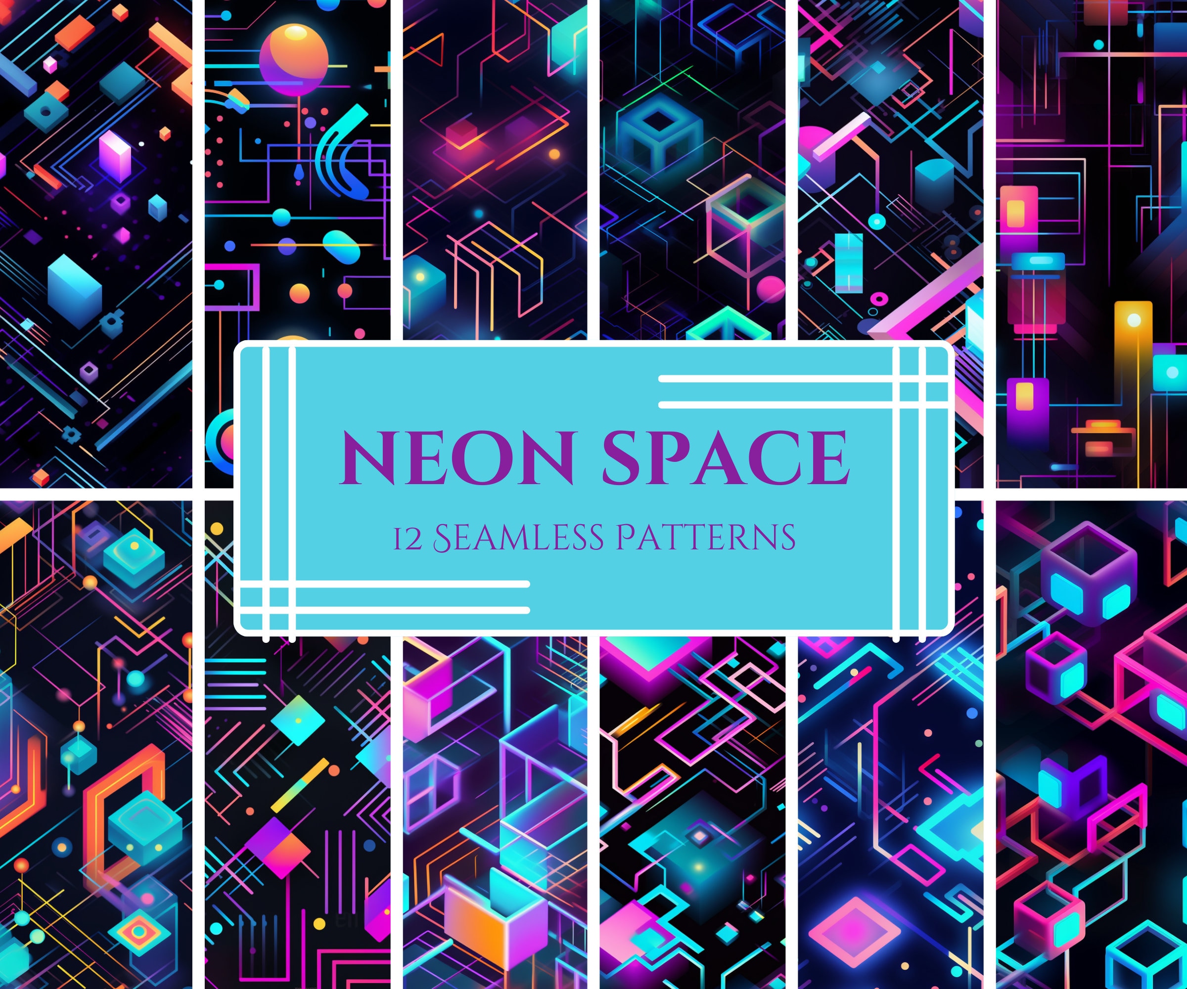 Retro-futuristic Neon Geometric Patterns Pack 3D Holographic - Etsy