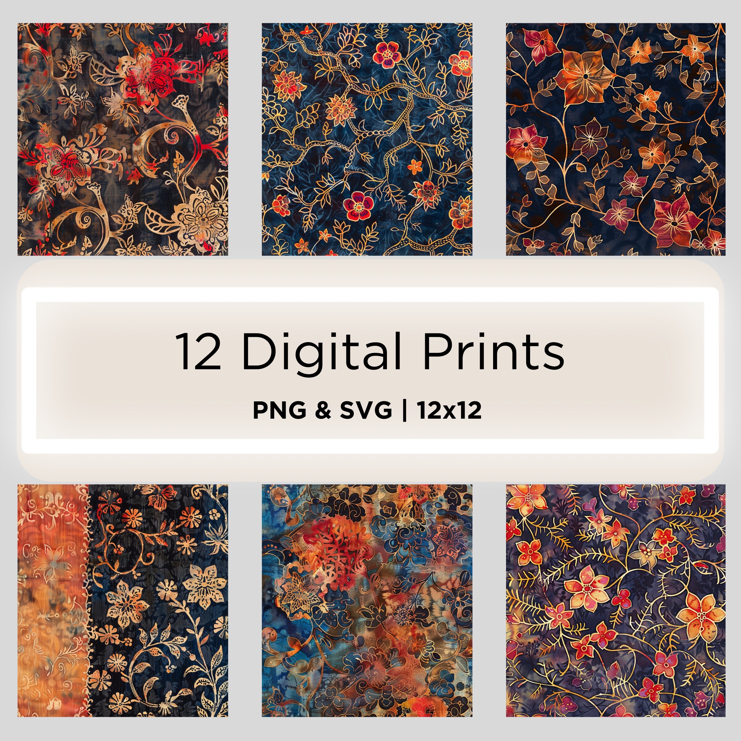 Southeast Asian Batik Digital Pattern Pack Wax-resist Technique Floral ...