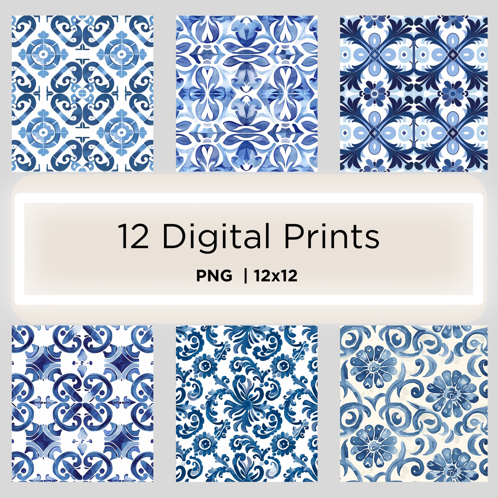 Aegean Sea Pattern Pack: Blue & White Greek Tile Designs (PNG) - Etsy