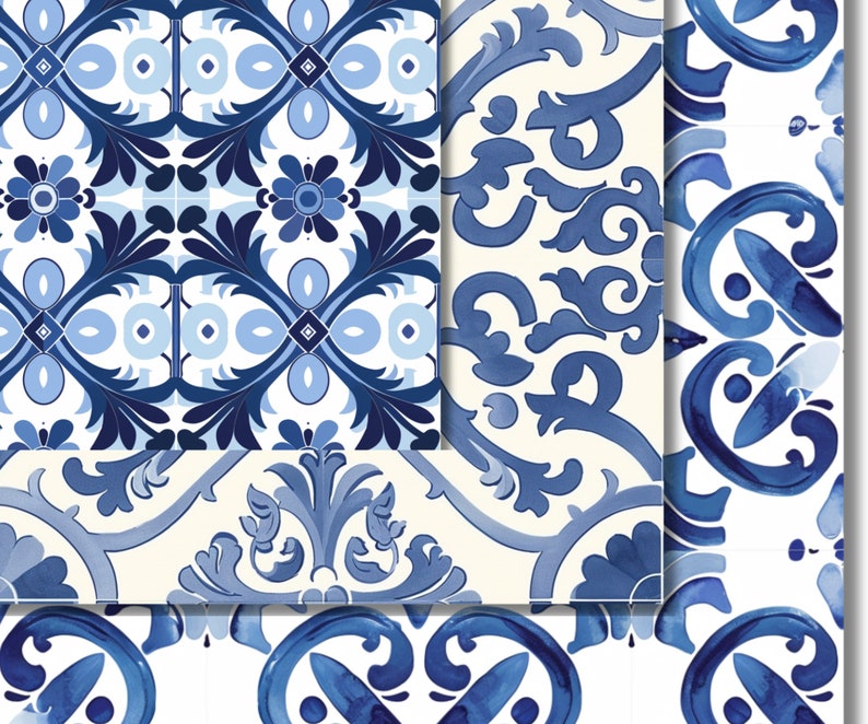 Aegean Sea Pattern Pack: Blue & White Greek Tile Designs (PNG) - Etsy