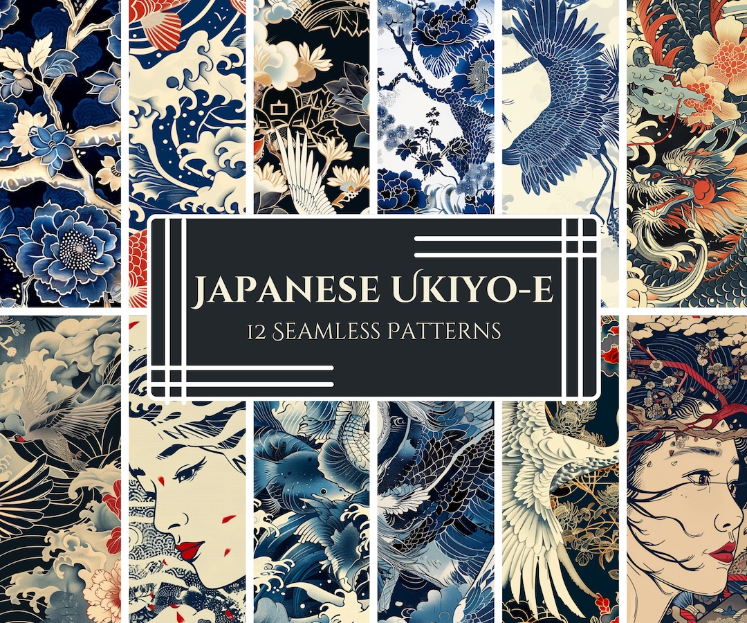 Ukiyo-e Inspired Pattern Pack: Japanese Woodblock Prints, Prussian Blue ...