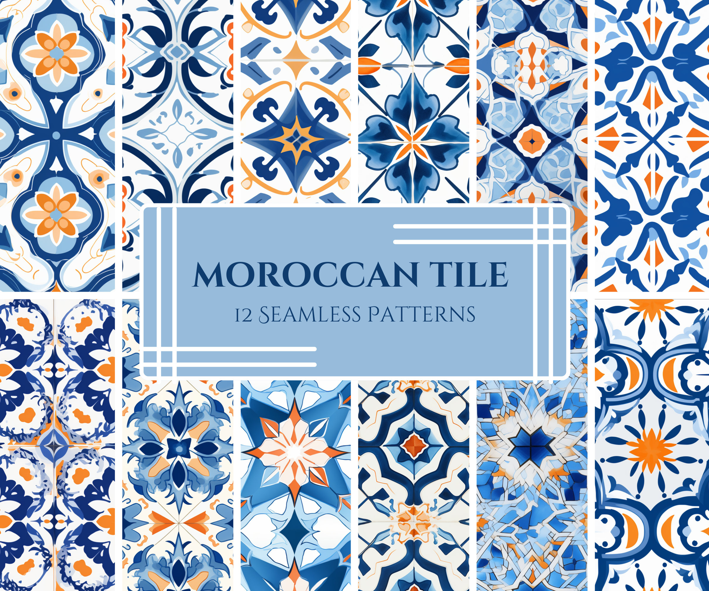Moroccan Tile Digital Pattern Pack - 12 Mediterranean and North African ...