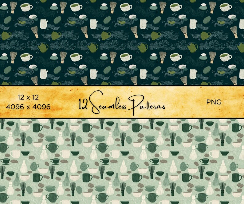 Matcha Tea PNG Pattern Pack: Japanese Zen Seamless Backgrounds (digital ...