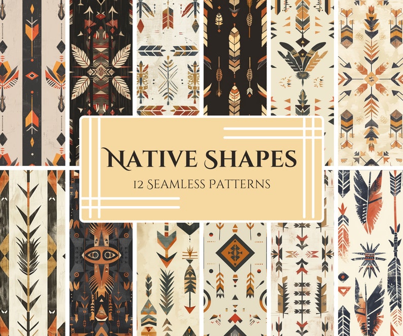 Tribal Totem Vector Patterns Native Shapes Bundle, Boho Feather & Arrow ...