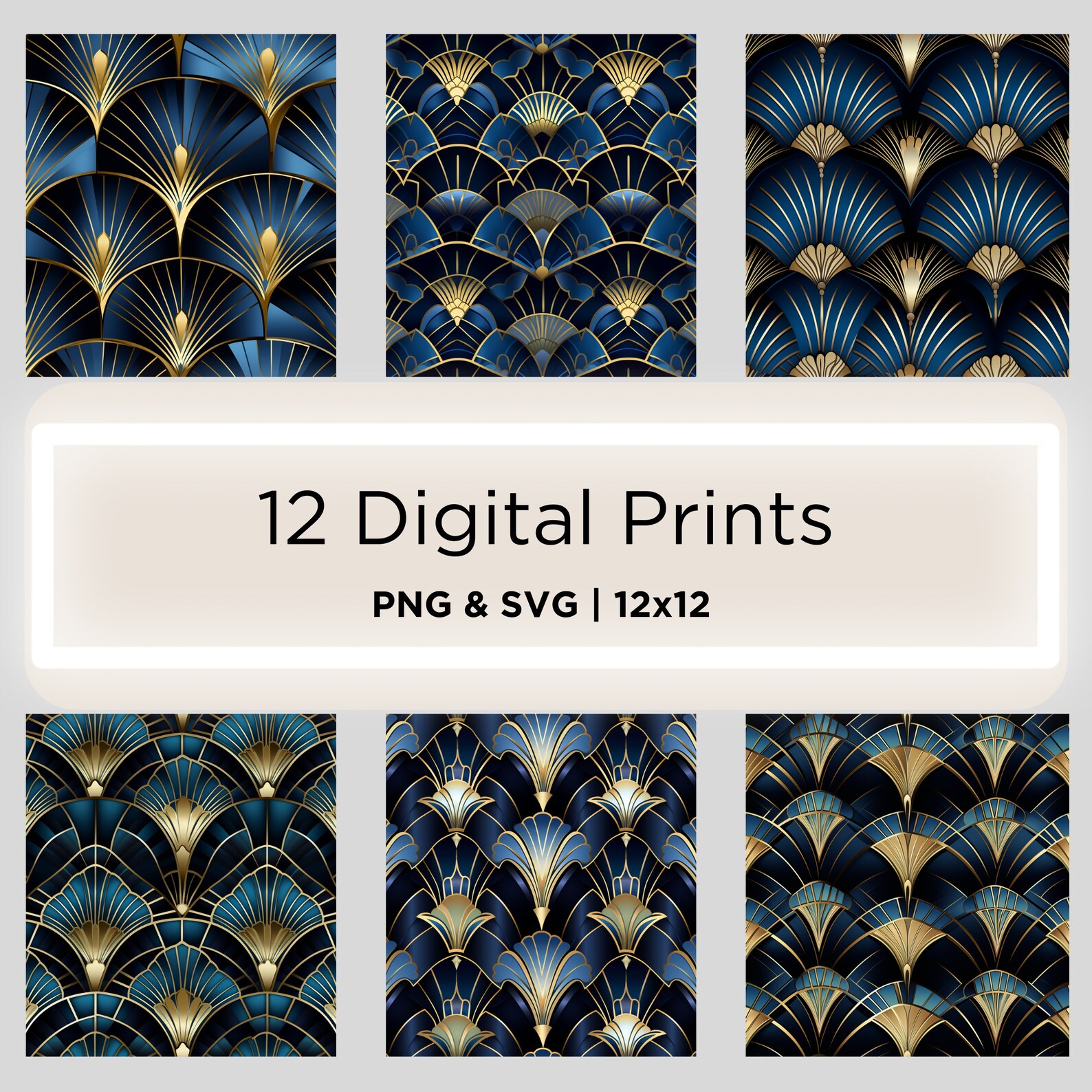 Exquisite Art Deco Fan Pattern Pack - Gatsby Glam Digital Papers ...