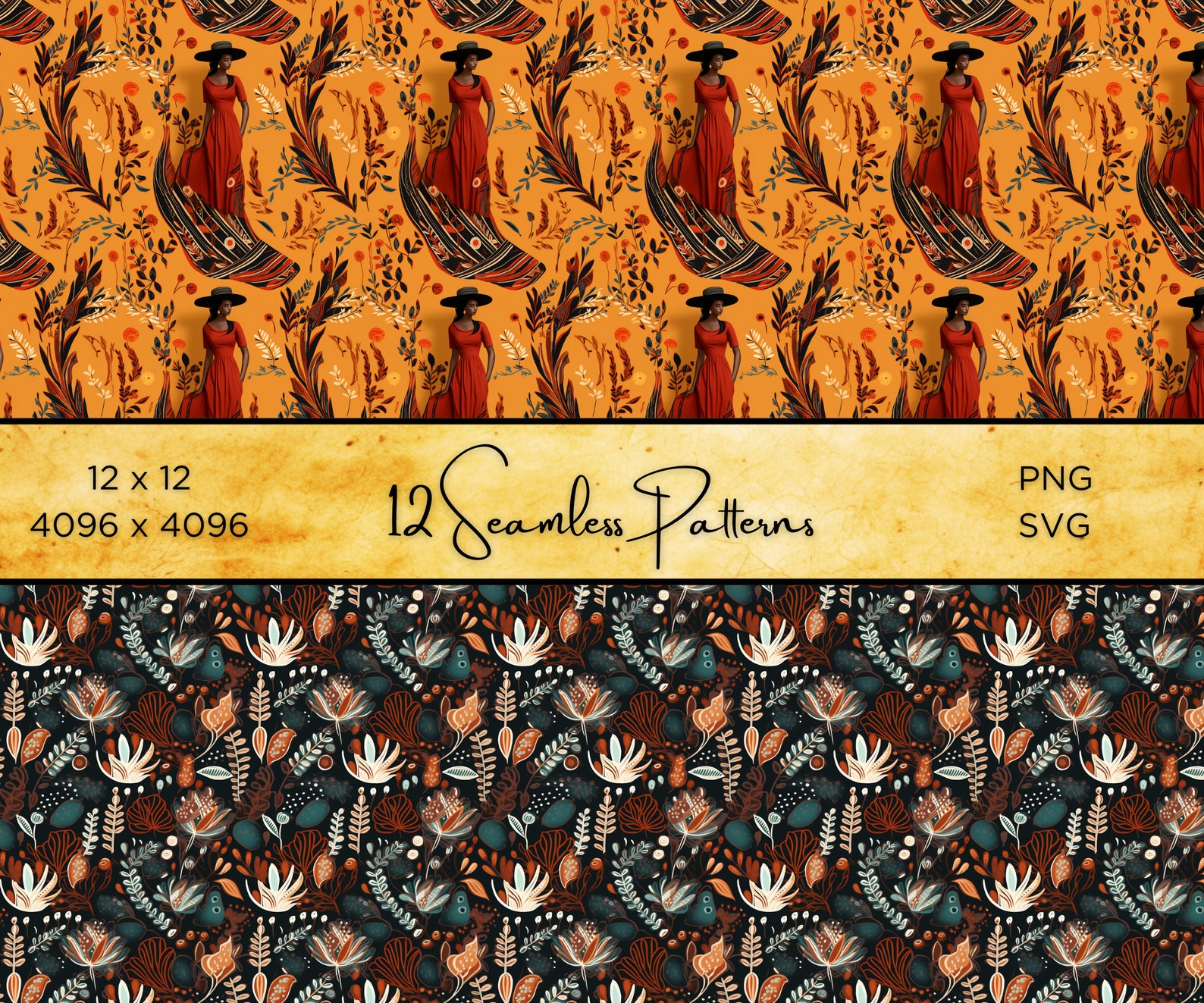 Fulani Voyage Floral & Tribal Pattern Pack - Earthy Tones Digital Paper ...