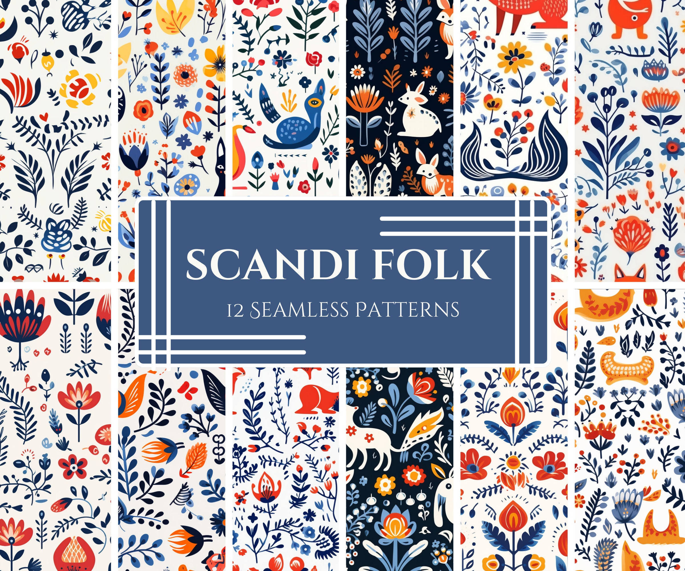 Whimsical Woodland & Botanical Digital Patterns - Vibrant Folk Art ...