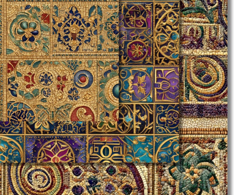 Byzantine Mosaic Digital Paper Pack: Gold & Jewel Tone Patterns (PNG ...