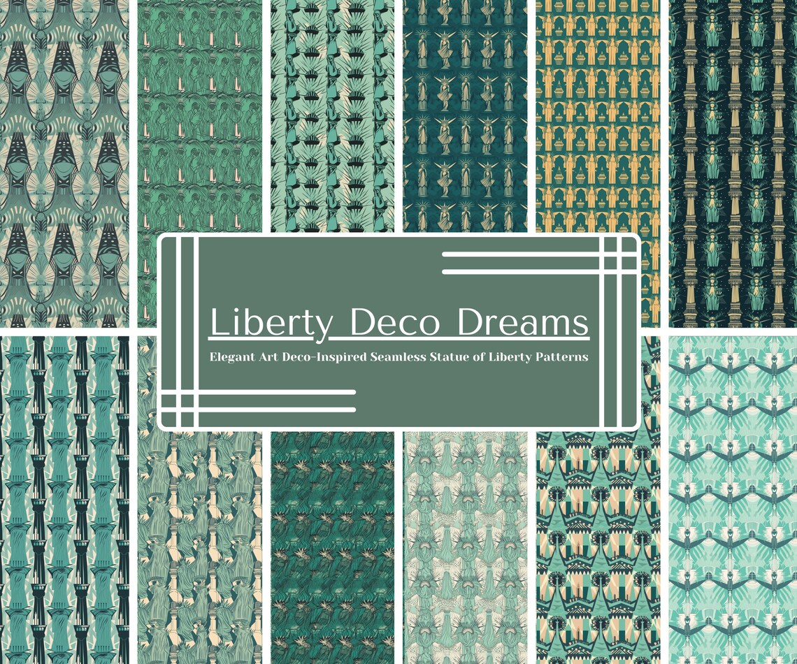 Statue of Liberty Art Deco Patterns: 12 Seamless Digital Designs (PNG ...
