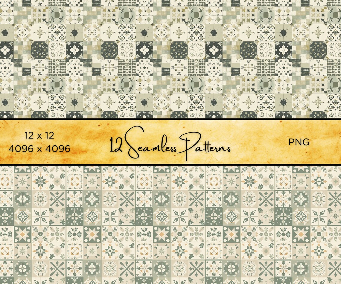 Farmhouse Quilt Pattern Pack: Rustic Botanical & Geometric Designs (PNG ...