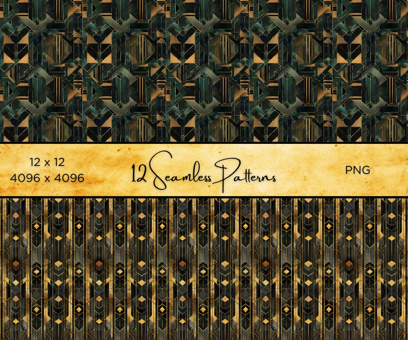 Metallic Deco Pattern Pack - 1920s-1930s Art Deco, Bold Geometric ...
