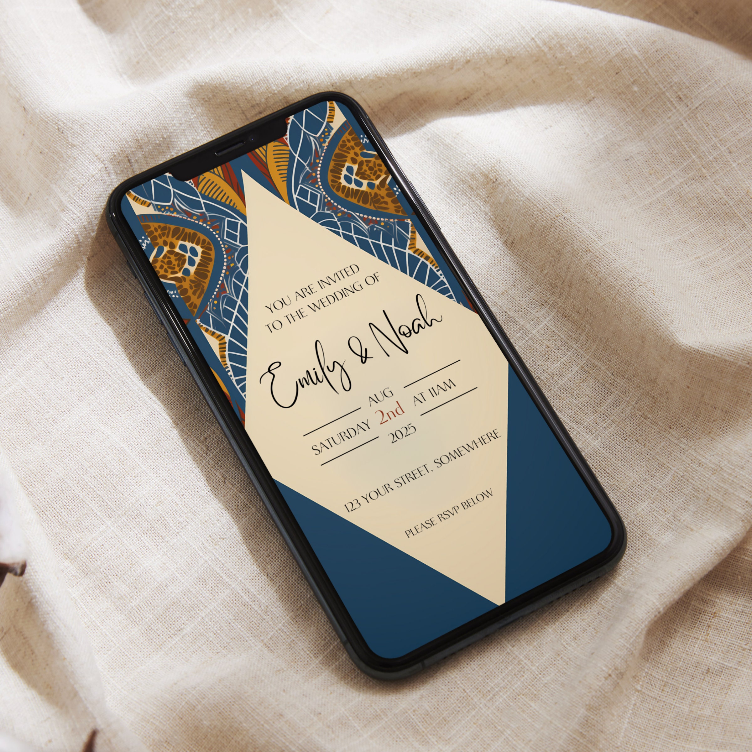Ankara Wedding Evite: West African Smartphone Invitation With QR Code ...