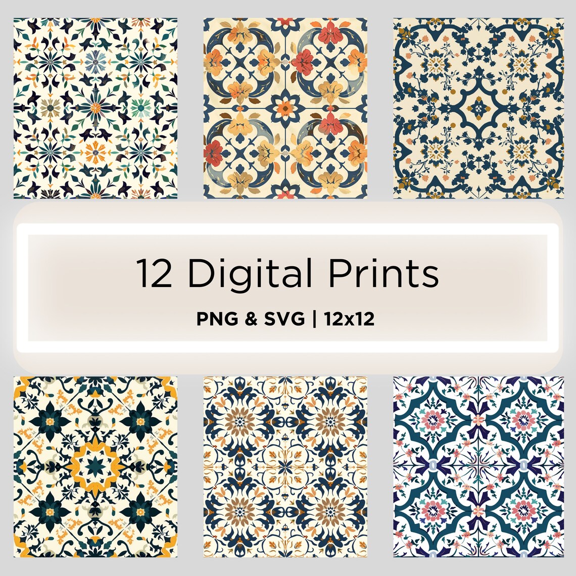 Andalusian Tile Pattern Pack: Floral & Arabic Motifs (PNG) - Etsy