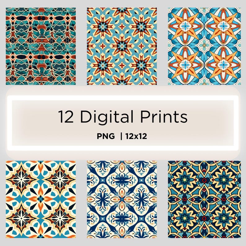 Moroccan Mosaic Tile Digital Patterns: Arabesque PNG (digital Download ...