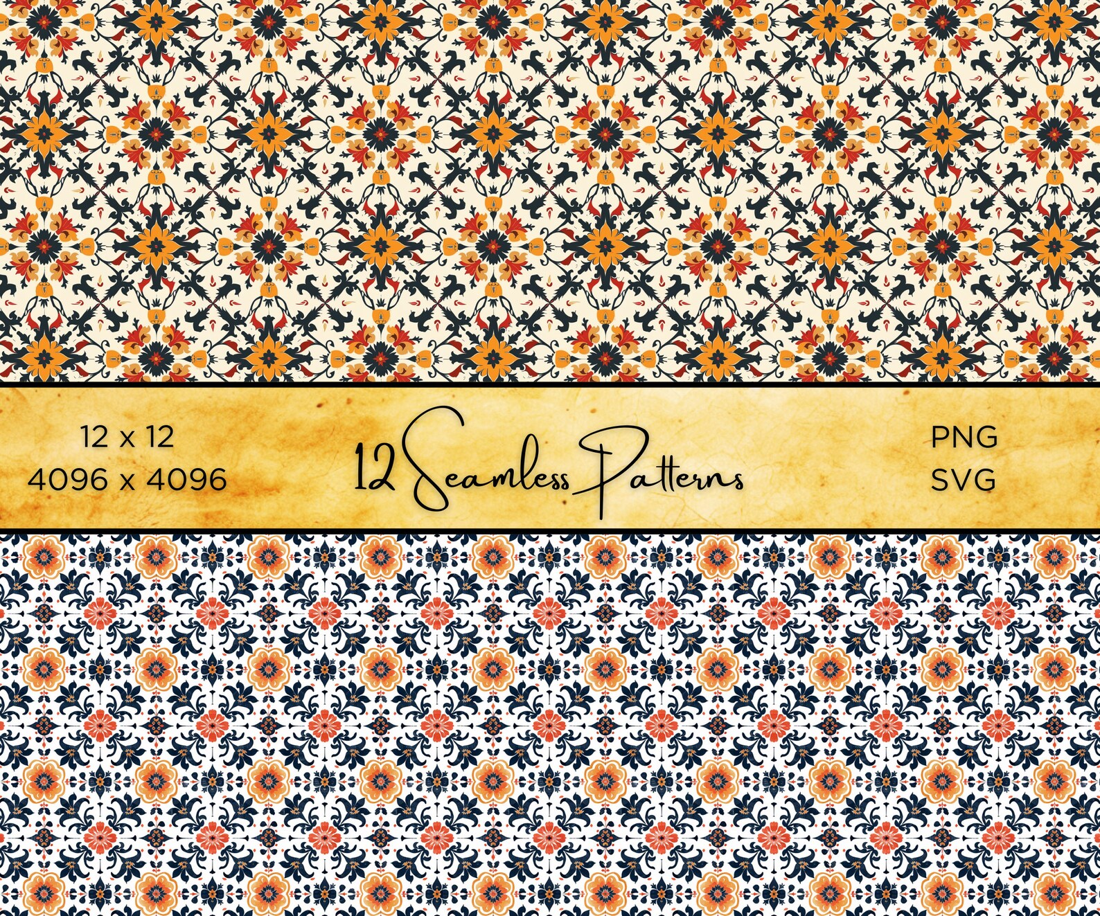 Andalusian Tile Pattern Pack: Floral & Arabic Motifs (PNG) - Etsy