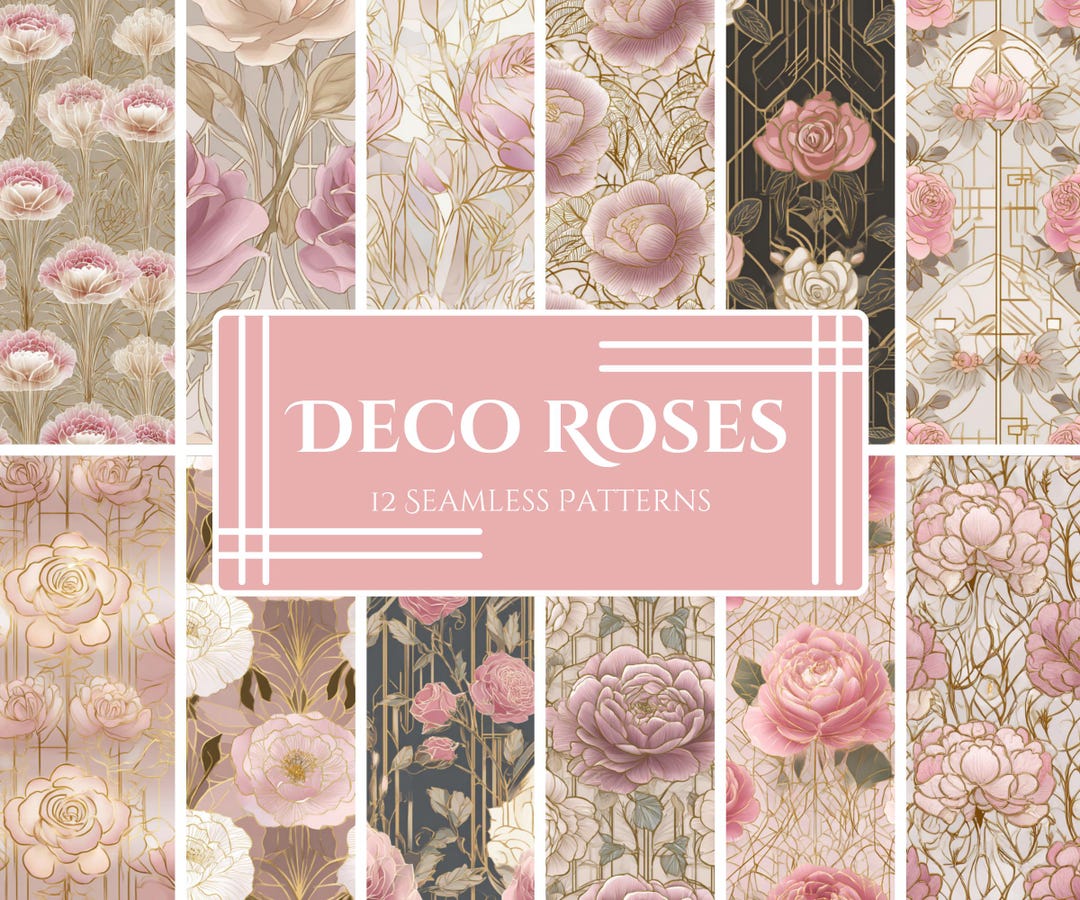 Art Deco Rose Pattern Pack: 1920s Blush Pink & Gold Pngs - Etsy