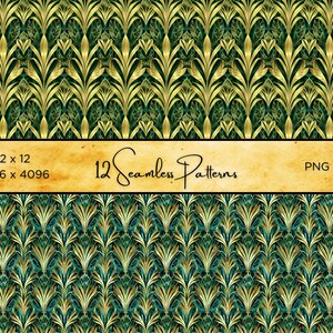 Art Deco Leaf Pattern Pack: Gold & Emerald 1920s Designs (digital ...