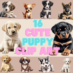 Cute Puppy Clipart Pack 16 Dog Breeds Printable Stickers Transparent ...