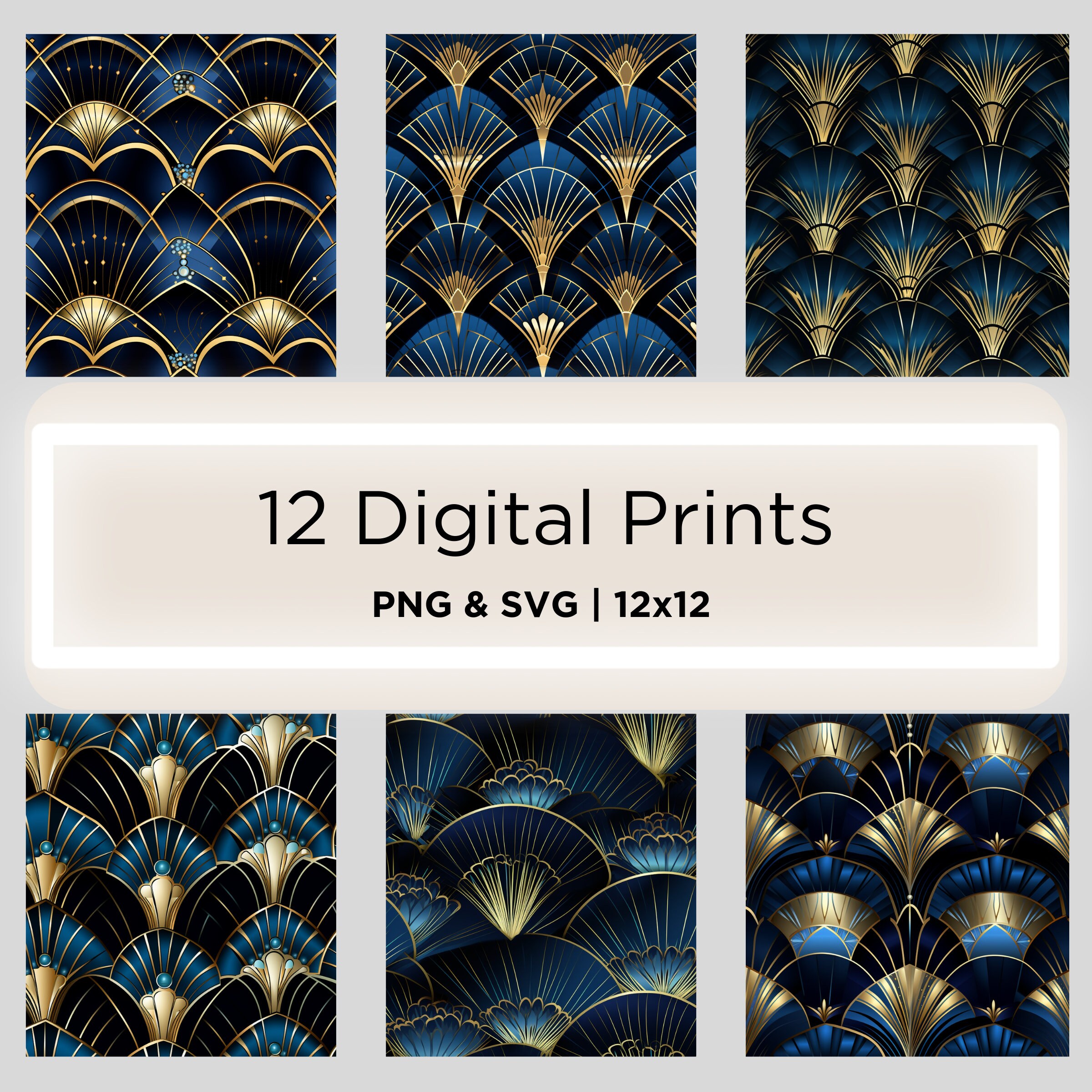 Exquisite Art Deco Fan Pattern Pack - Gatsby Glam Digital Papers ...