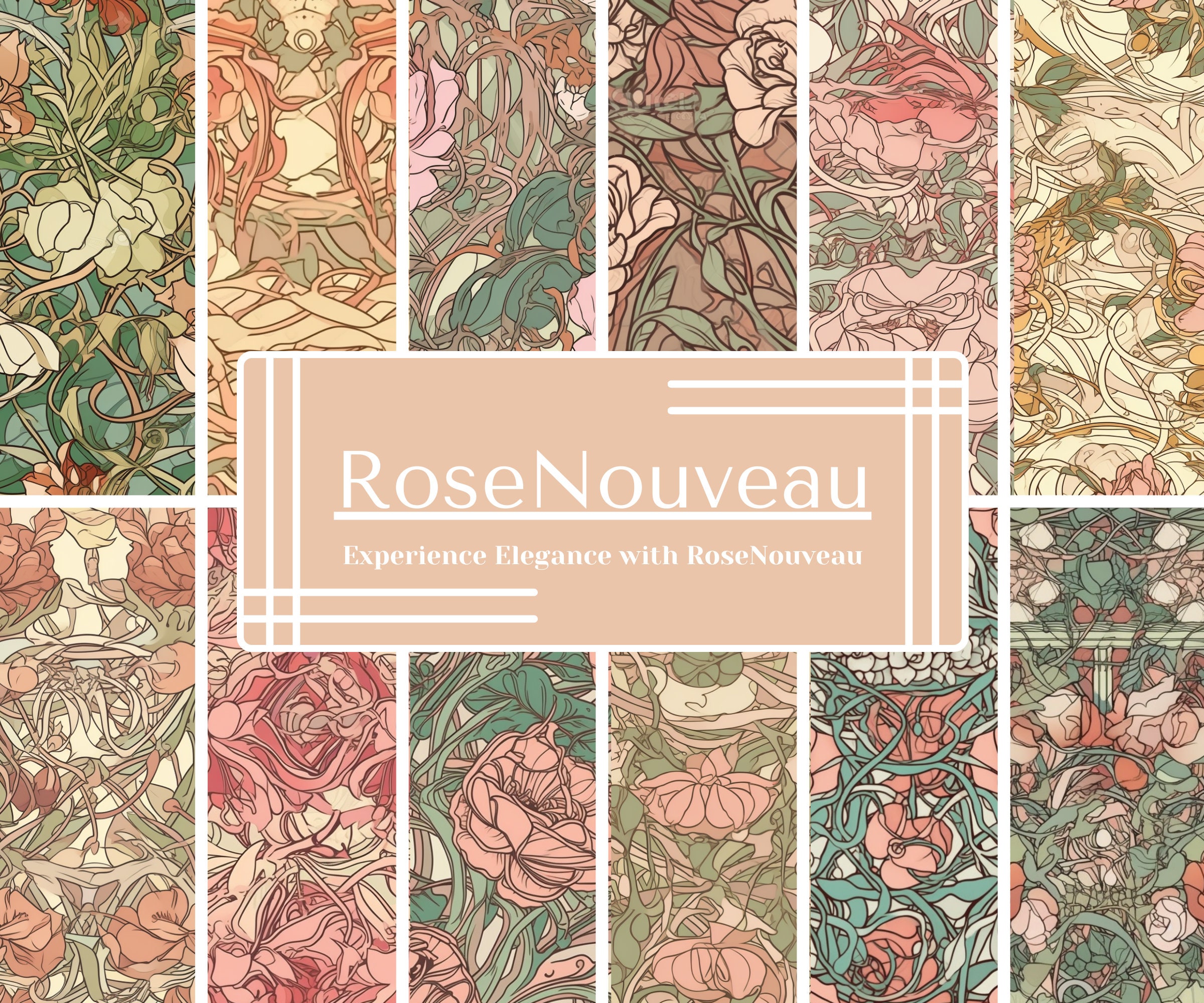 Art Nouveau SVG & PNG Seamless Patterns - Rosenouveau Design With Rose ...