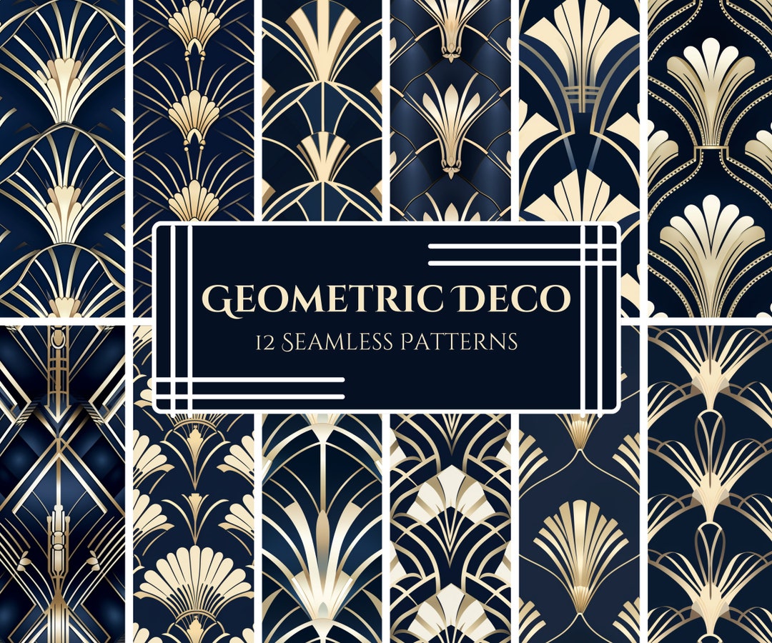 Luxurious Geometric Art Deco Wallpaper Pattern Pack - Navy Blue, Cream ...