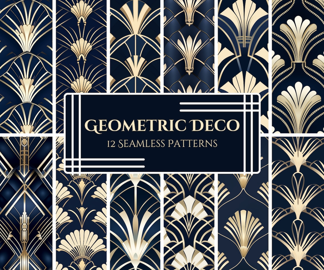 Luxurious Geometric Art Deco Wallpaper Pattern Pack Navy Blue, Cream ...