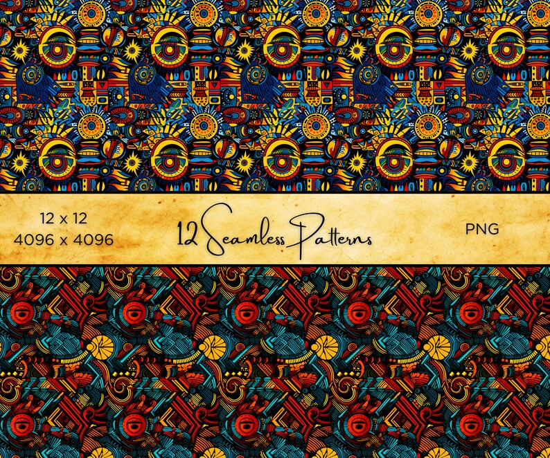 Ankara-inspired Afrocentric Design - 12 Vibrant African PNG Digital ...