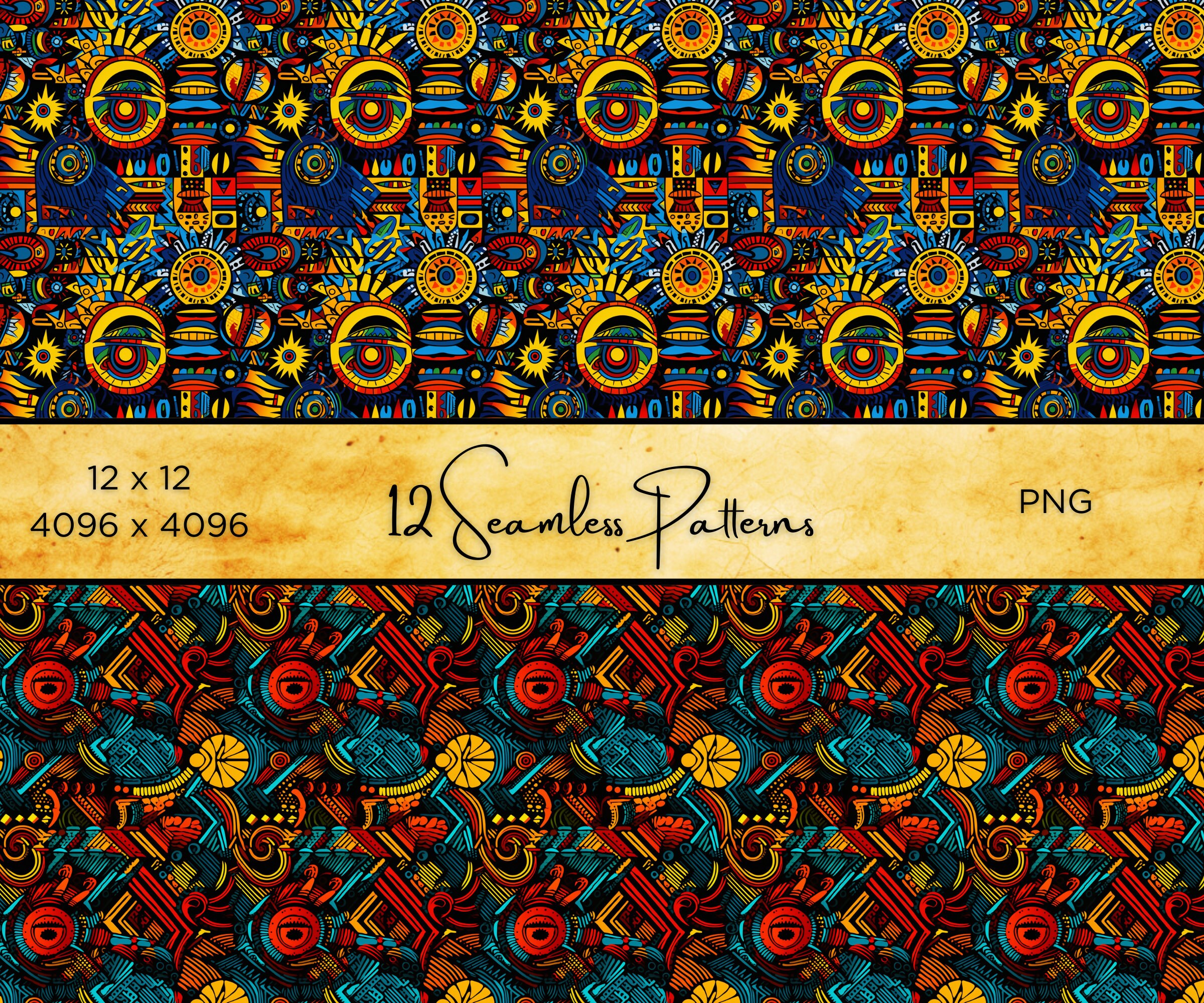 Ankara-inspired Afrocentric Design - 12 Vibrant African PNG Digital ...