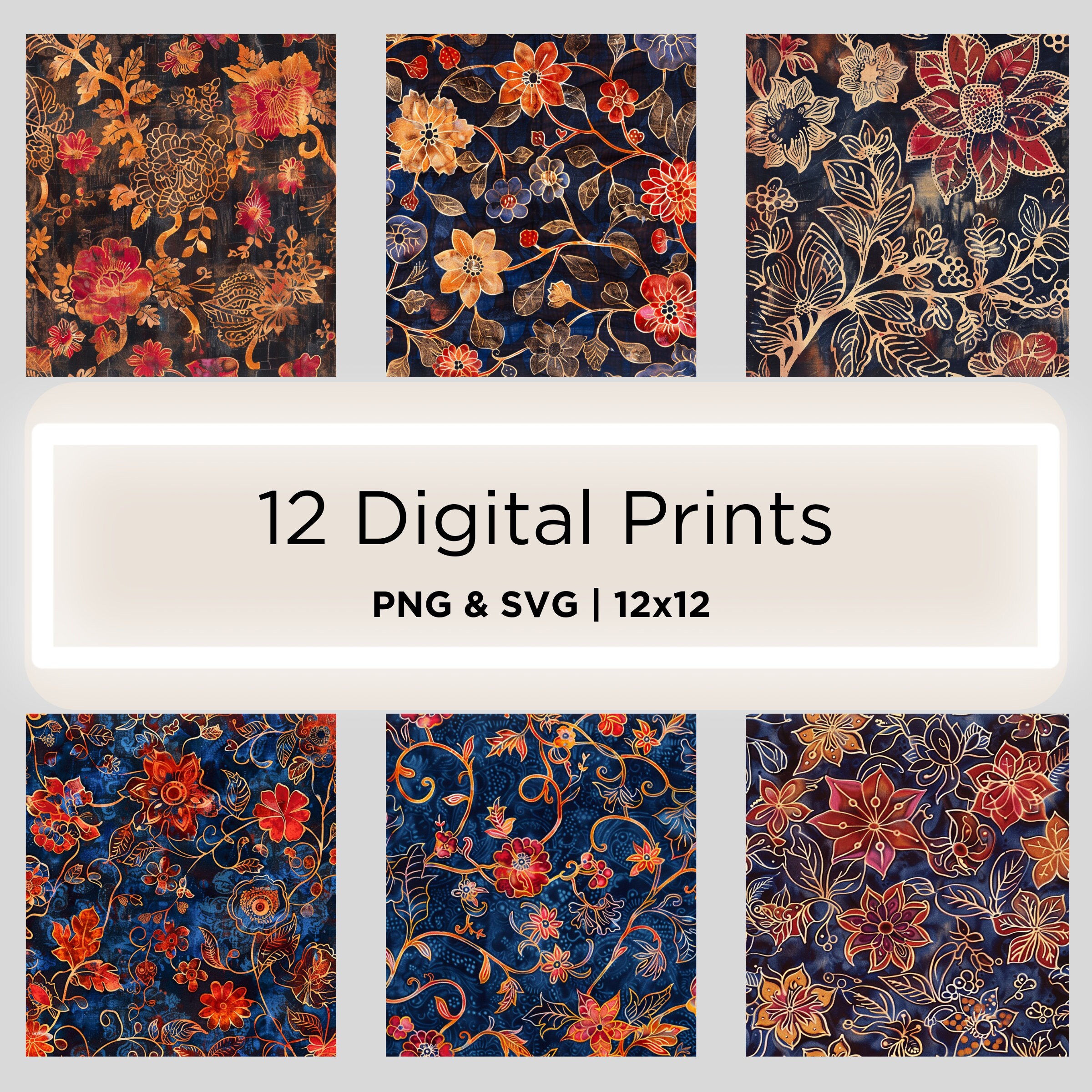 Southeast Asian Batik Digital Pattern Pack Wax-resist Technique Floral ...