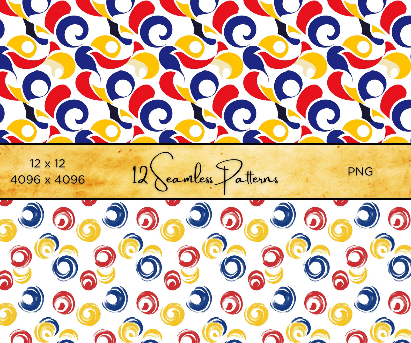Tricolor Sam-taegeuk Pattern Pack | Swirling Red, Blue, Yellow Circular ...