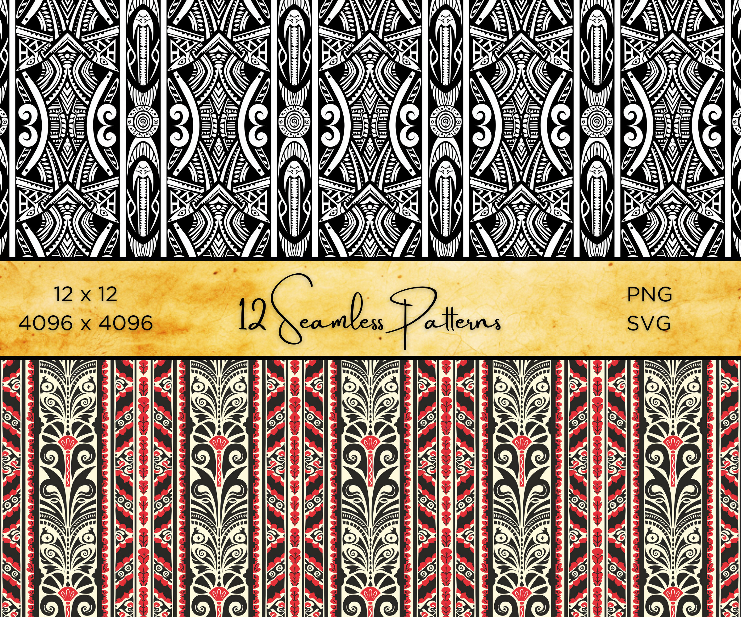 Polynesian Tribal Pattern Pack: Oceanic Art, PNG Files (digital ...