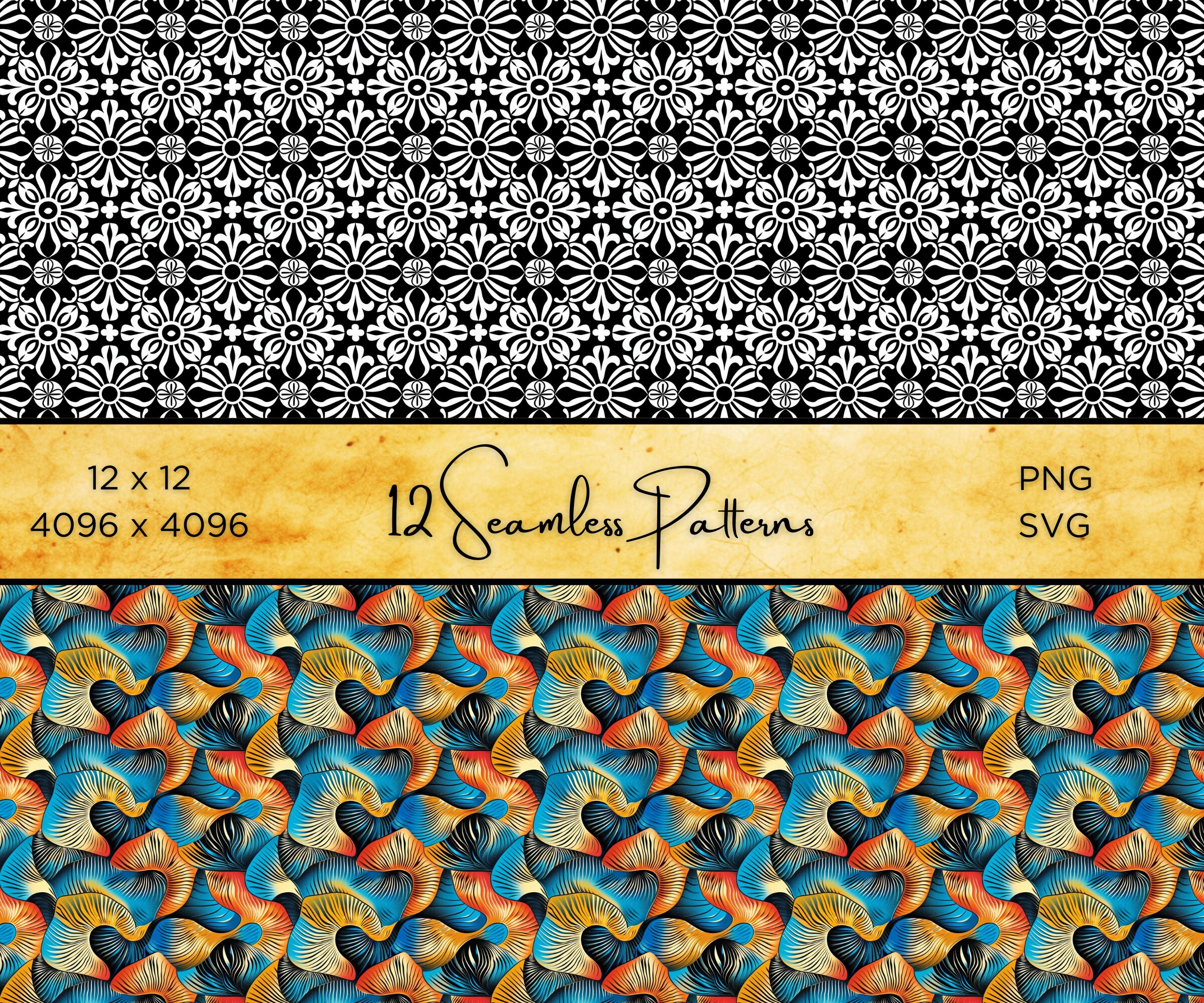 Abstract Shinku Pattern Pack: Geometric & Botanical Digital Papers (PNG ...