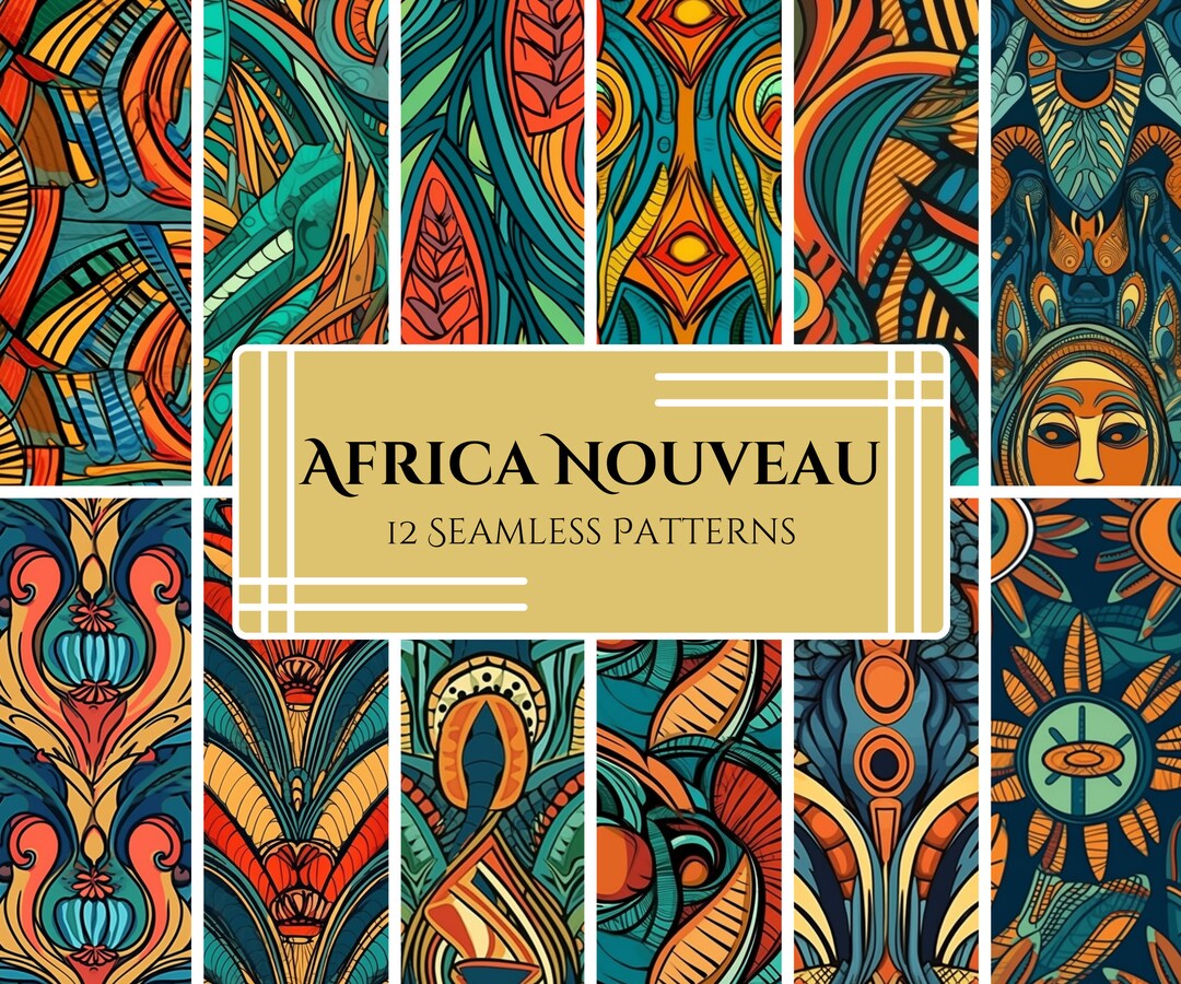 African Boho Art Nouveau Digital Patterns - 12 PNG Patterns - Ideal for ...
