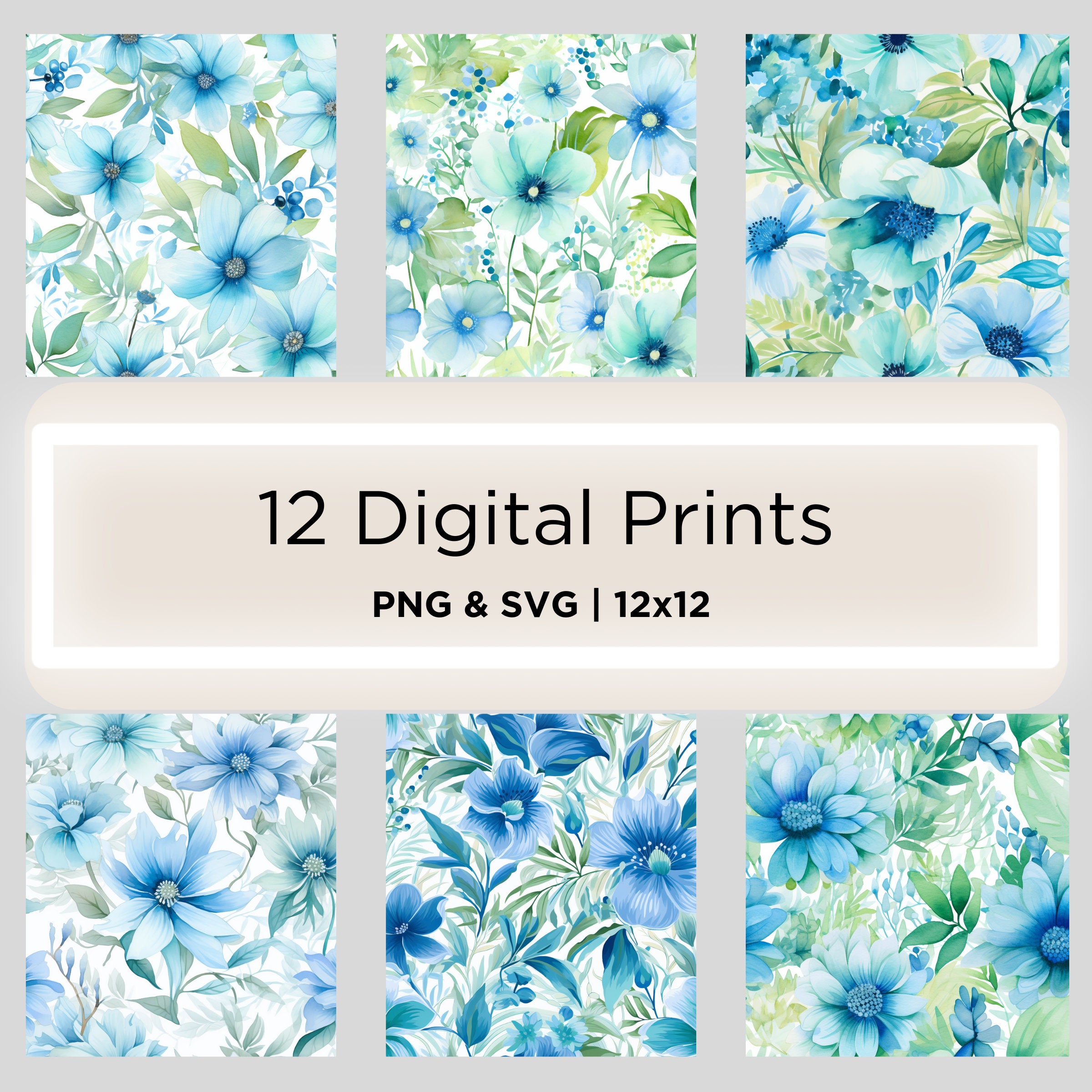 Seamless Oasis Watercolor Floral Patterns - Serene Blue and Green ...