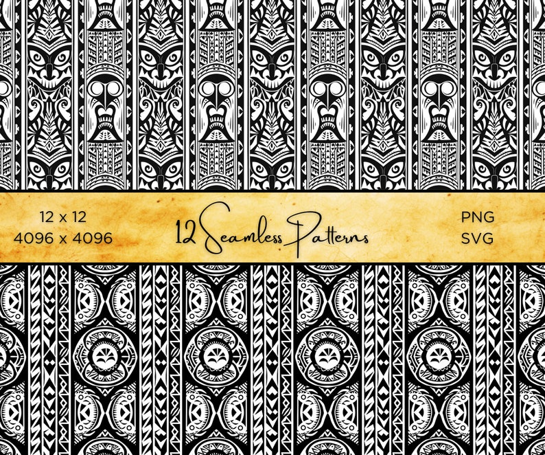 Polynesian Tribal Pattern Pack: Oceanic Art, PNG Files (digital ...
