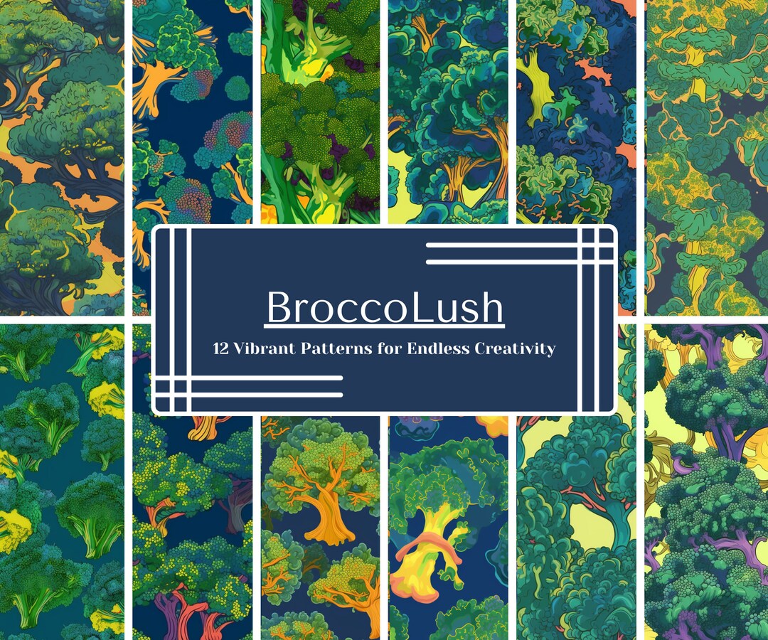 Broccolush - 12 Vibrant Broccoli Seamless Patterns - Minimalist Digital ...